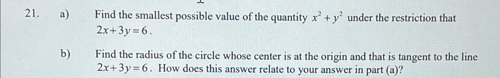 Solved a) ﻿Find the smallest possible value of the quantity | Chegg.com
