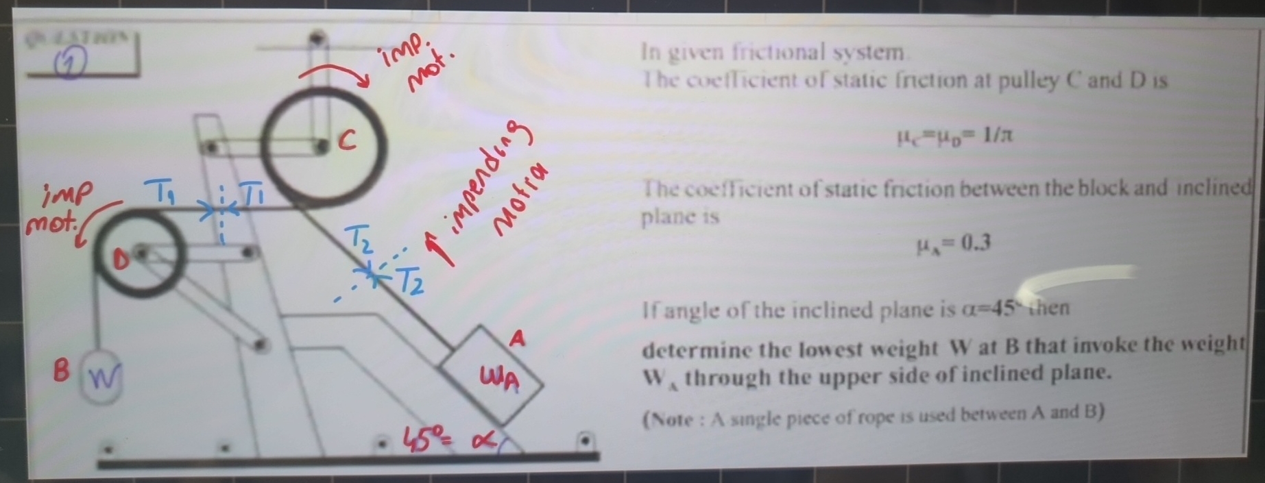 Solved motBwTTCiMp.Mot.f impendin5MofraIn given frictional | Chegg.com
