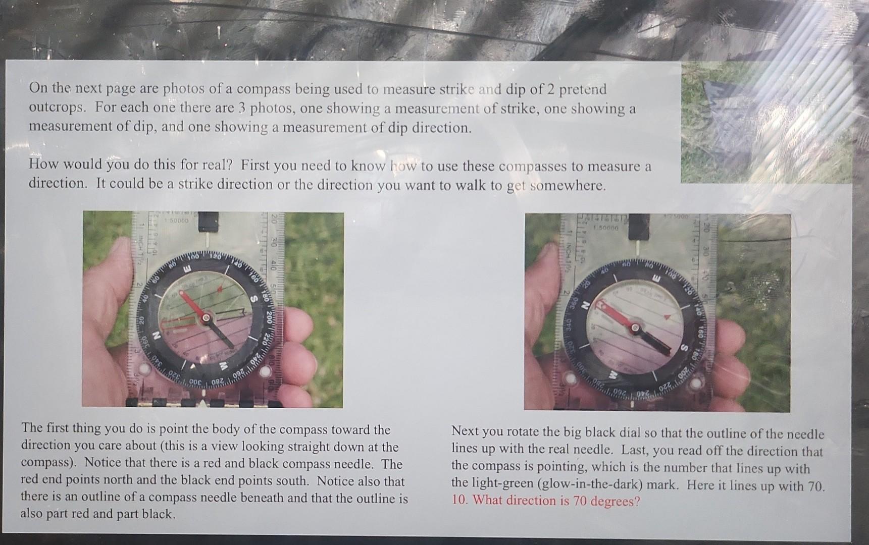 Solved On the next page are photos of a compass being used | Chegg.com