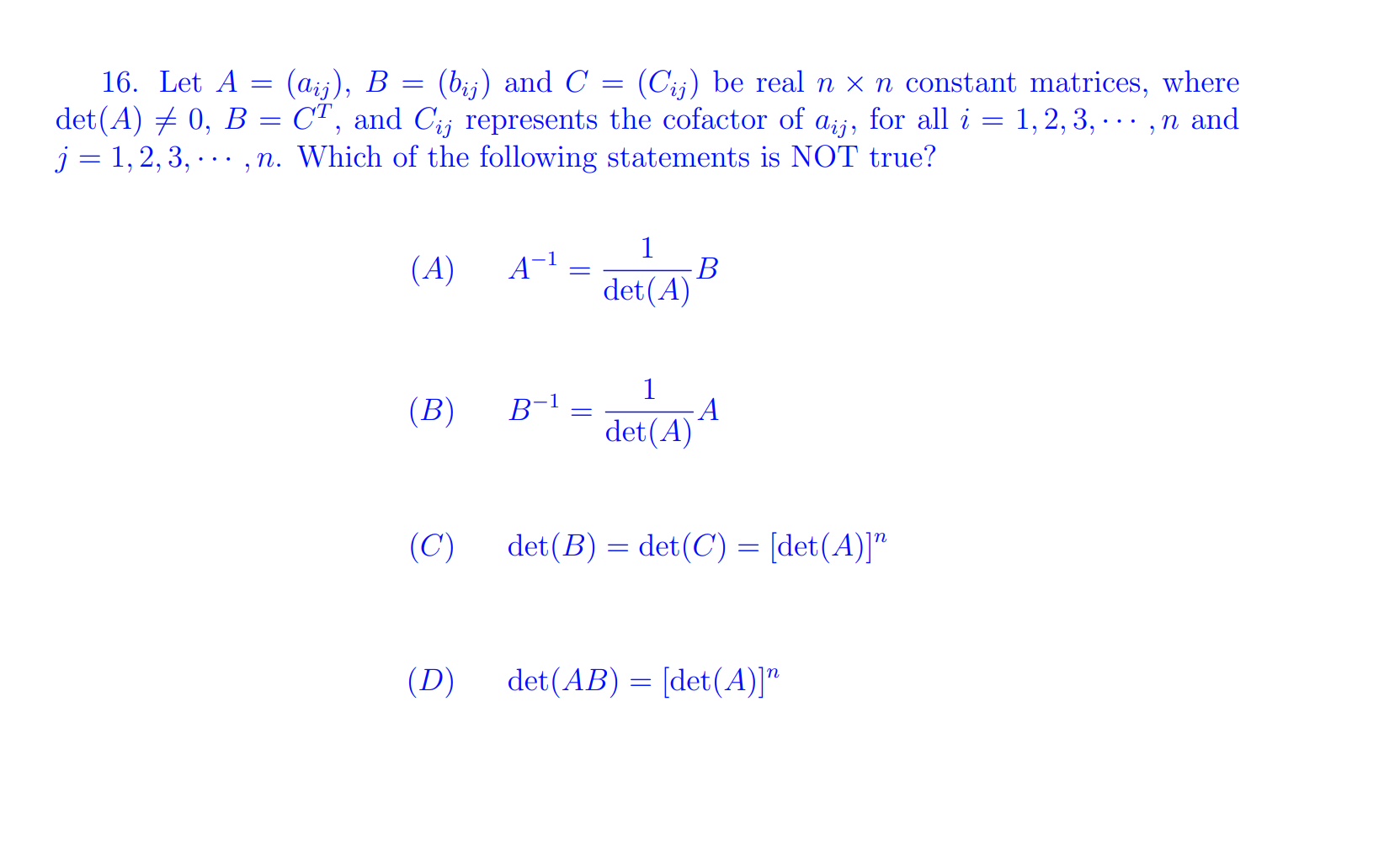 Solved Let A=(aij),B=(bij) ﻿and C=(Cij) ﻿be real n×n | Chegg.com