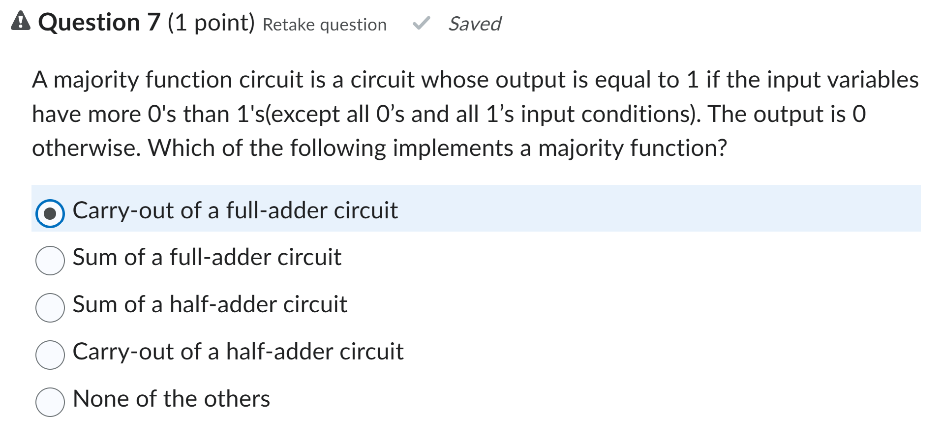 Solved A majority function circuit is a circuit whose output | Chegg.com