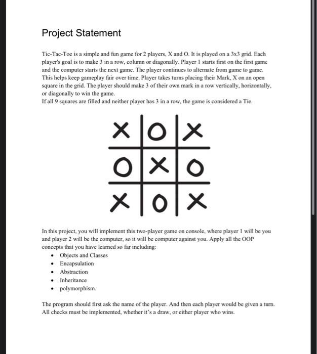 Solved Project Statement Tic-Tac-Toe is a simple and fun | Chegg.com