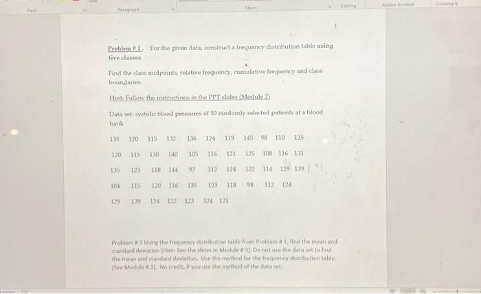 Solved Problem \#1. For the given data, construct a | Chegg.com