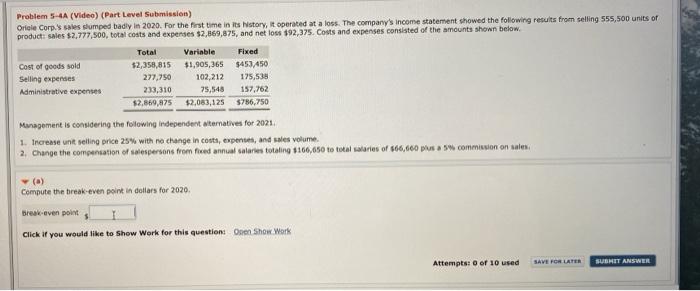 Solved Problem 5-4A (Video) (Part Level Submission) Orice | Chegg.com