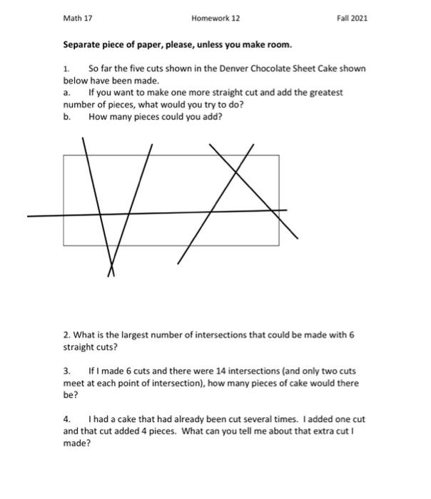 Solved Math 17 Homework 12 Fall 2021 Separate piece of | Chegg.com