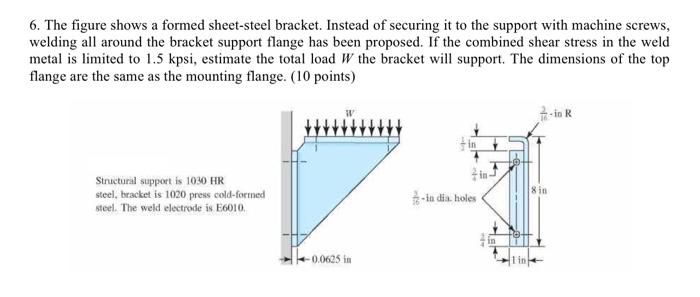 Solved 6. The figure shows a formed sheet-steel bracket. | Chegg.com