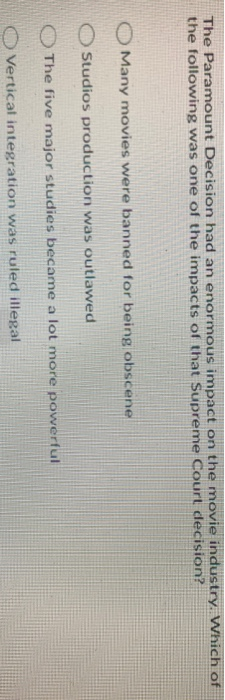 Solved The Paramount Decision had an enormous impact on the | Chegg.com