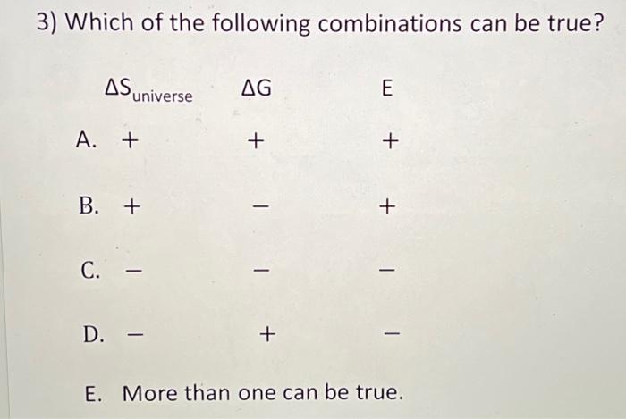 Solved 3) Which of the following combinations can be true? | Chegg.com