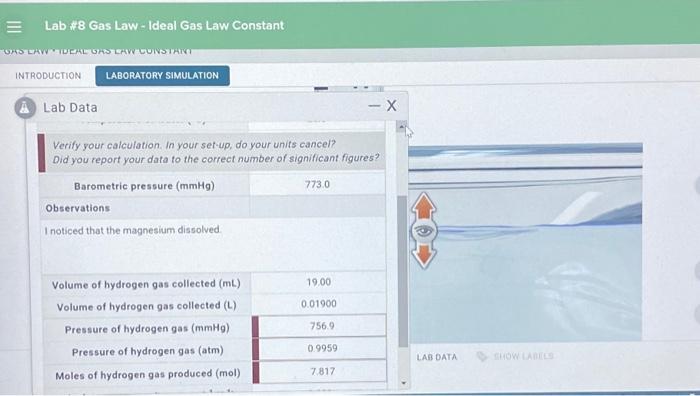 Solved E Lab #8 Gas Law - Ideal Gas Law Constant GASLAVICAL | Chegg.com