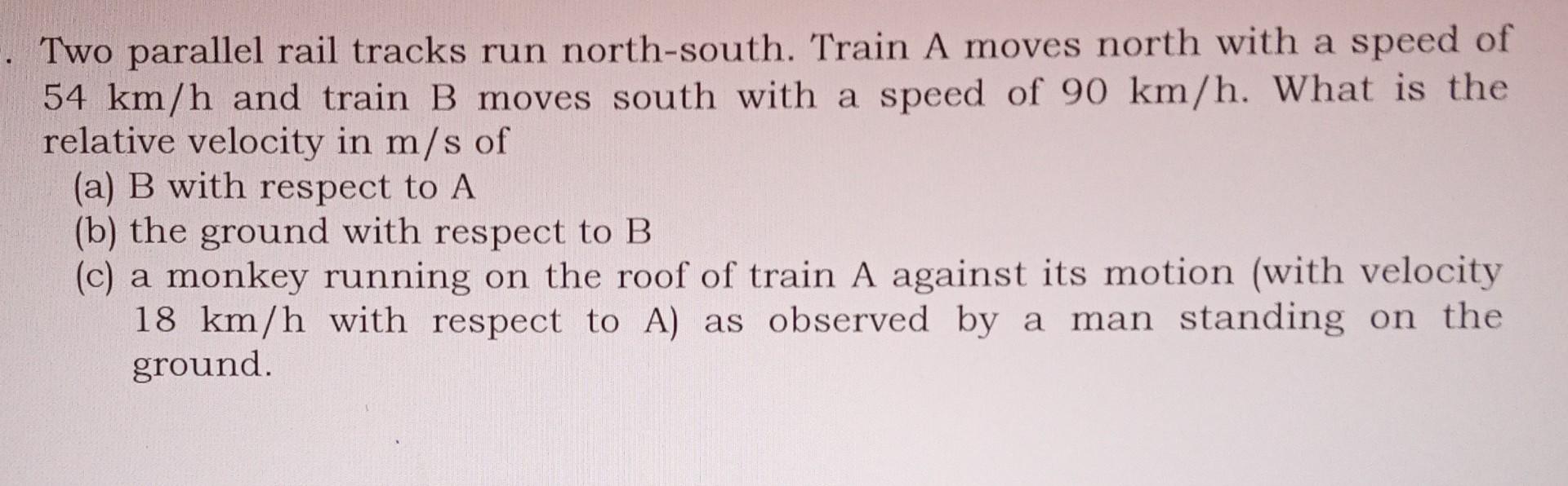 Solved Two parallel rail tracks run north-south. Train A | Chegg.com