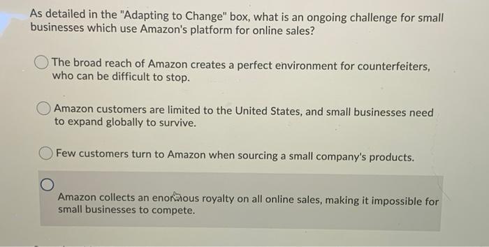 Solved As detailed in the "Adapting to Change" box, what is | Chegg.com