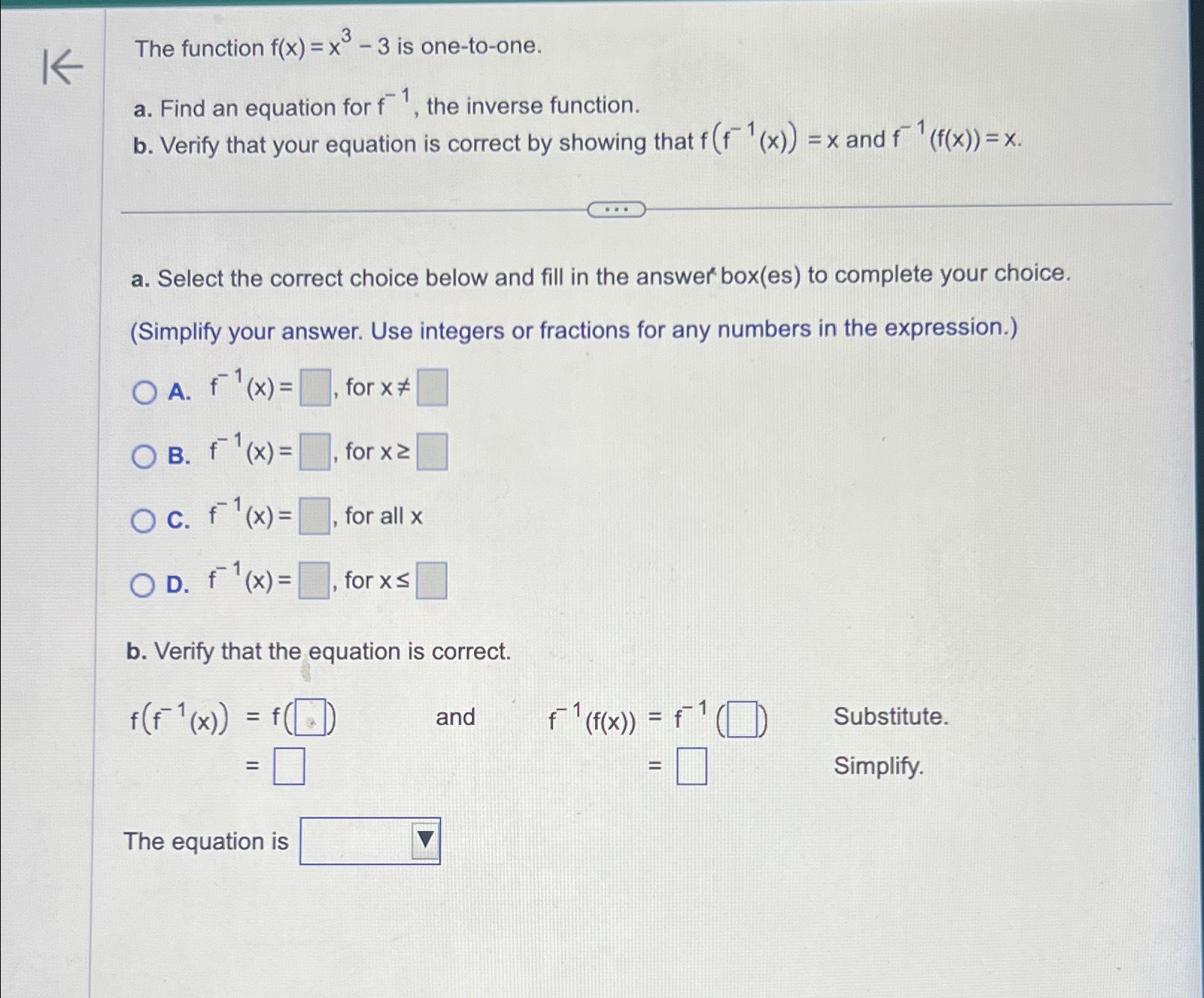 Solved The function f(x)=x3-3 ﻿is one-to-one.a. ﻿Find an | Chegg.com