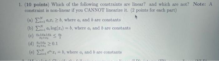 Solved 1. (10 points) Which of the following constraints are | Chegg.com