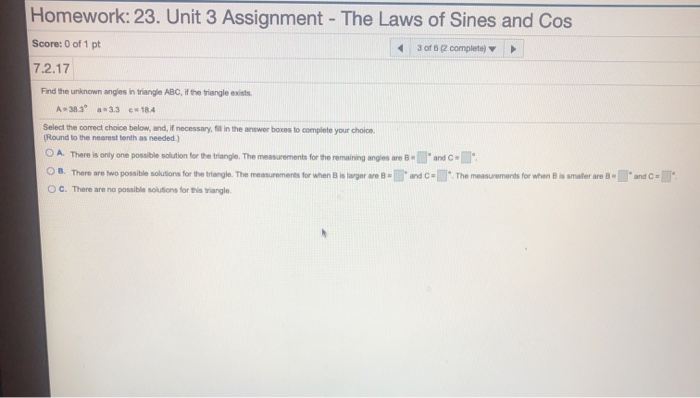 Solved Homework: 23. Unit 3 Assignment - The Laws of Sines | Chegg.com