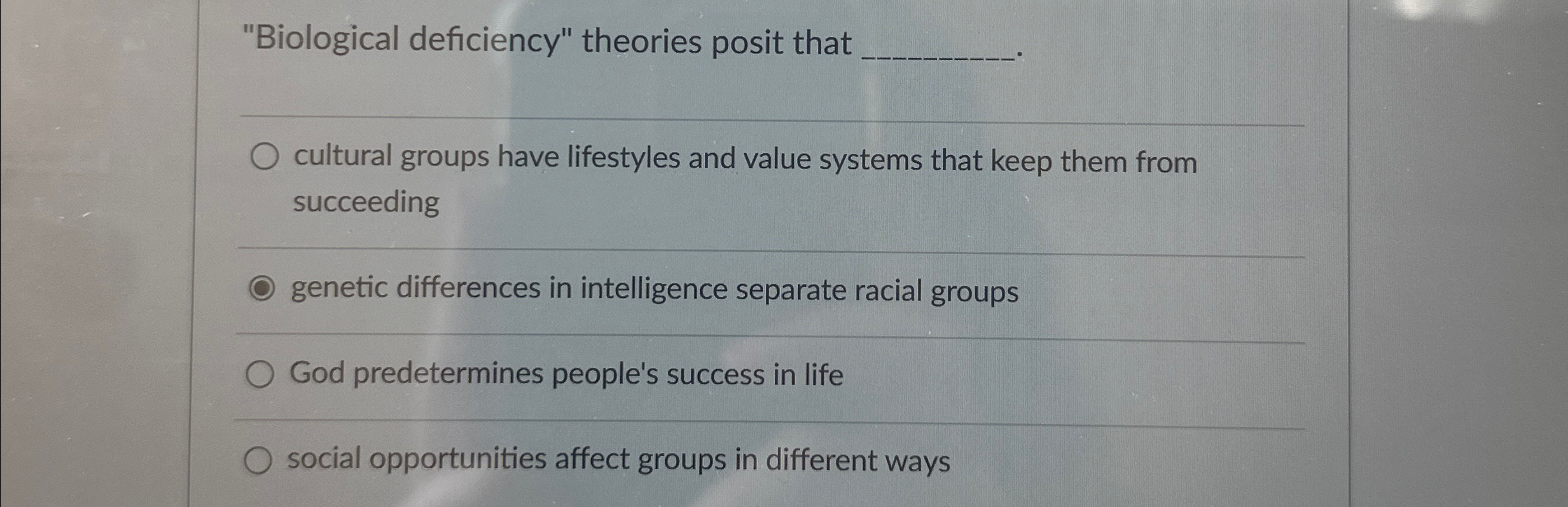 Solved "Biological deficiency" theories posit that | Chegg.com