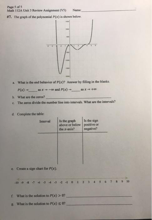 Solved Page 5 of 5 Math 112A Unit 3 Review Assignment (V5) | Chegg.com