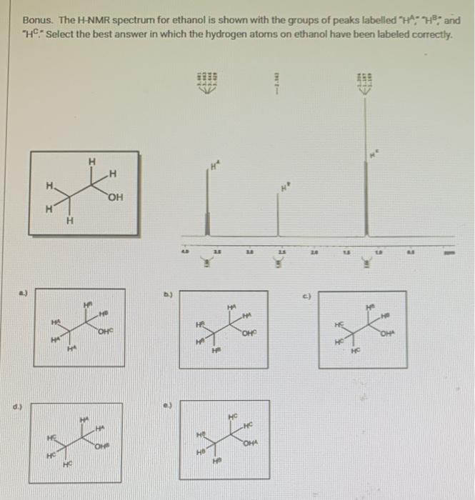 Solved Bonus. The H-NMR spectrurn for ethanol is shown with | Chegg.com