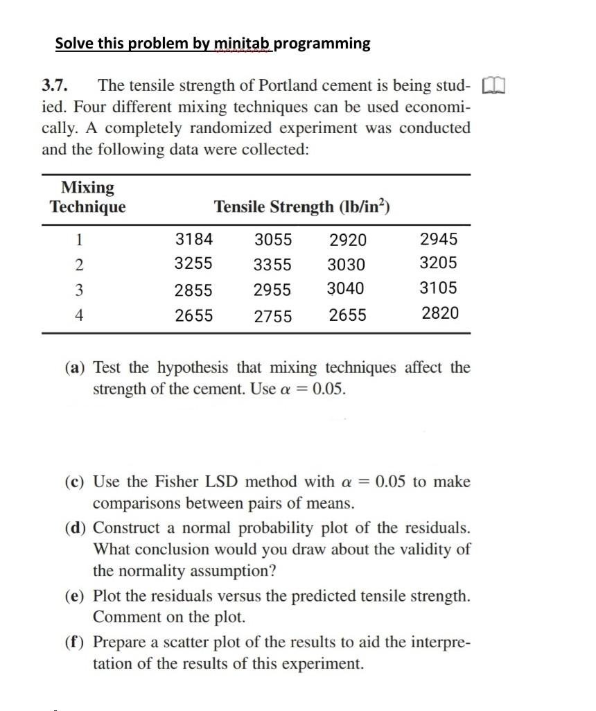 Solved Solve this problem by minitab programming B 3.7. The | Chegg.com