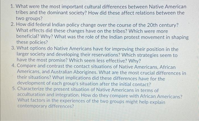 Solved 1. What were the most important cultural differences | Chegg.com