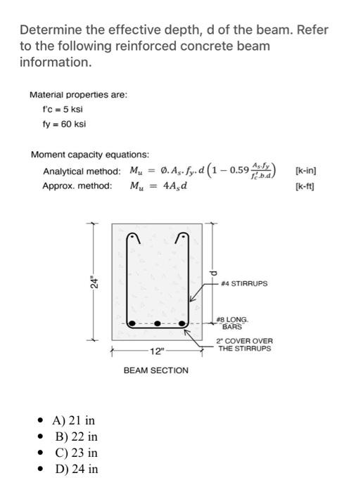 Solved Determine the effective depth, d of the beam. Refer | Chegg.com