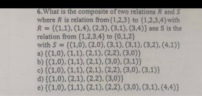 Solved 6. What is the composite of two relations R and S | Chegg.com