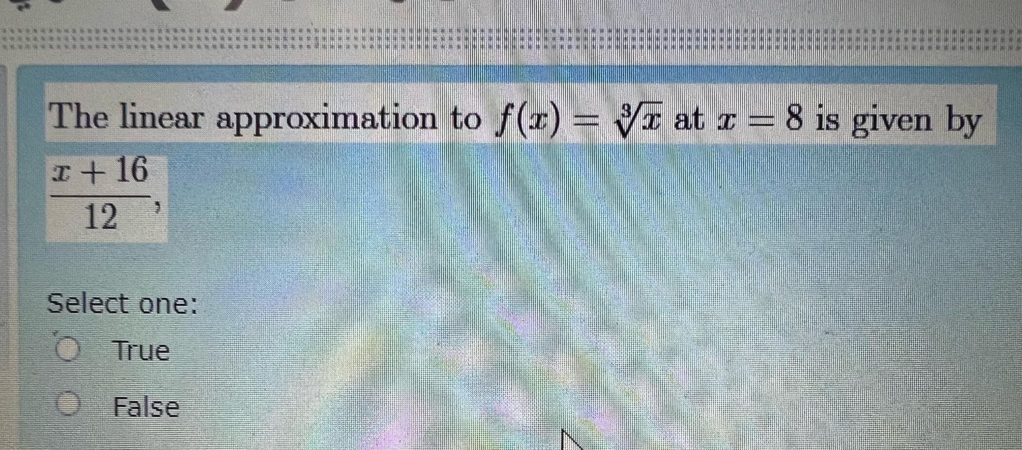 Solved The linear approximation to f(x)=x3 ﻿at x=8 ﻿is given | Chegg.com