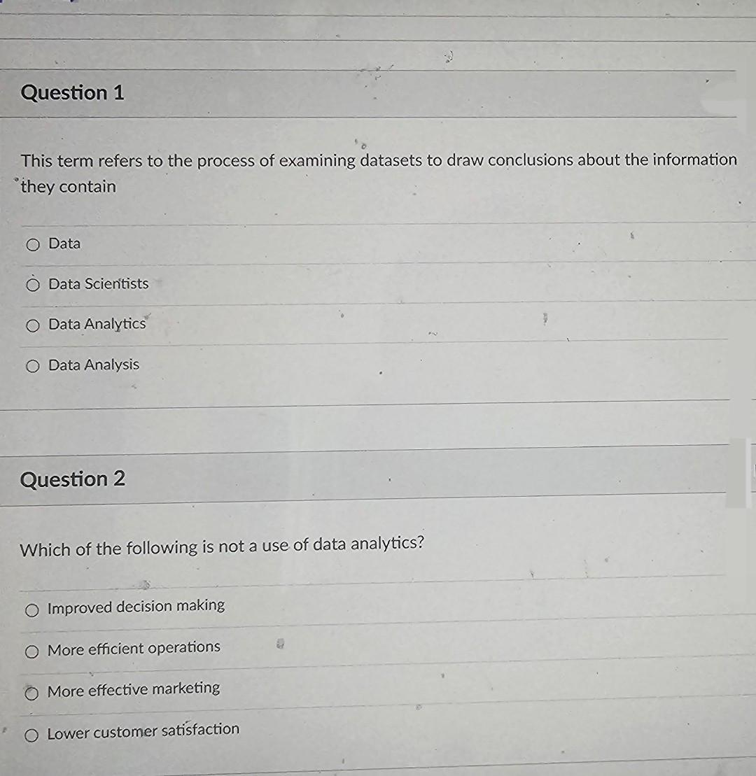 Solved This term refers to the process of examining datasets | Chegg.com