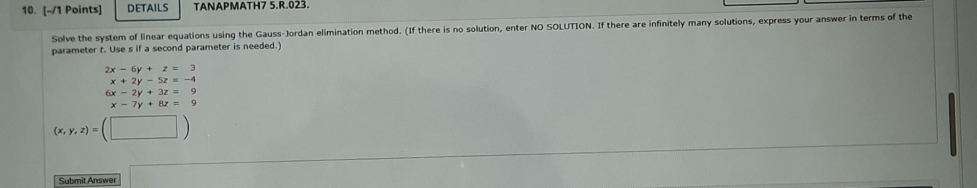 Solved parameter t. Use s if a second parameter is needed.) | Chegg.com