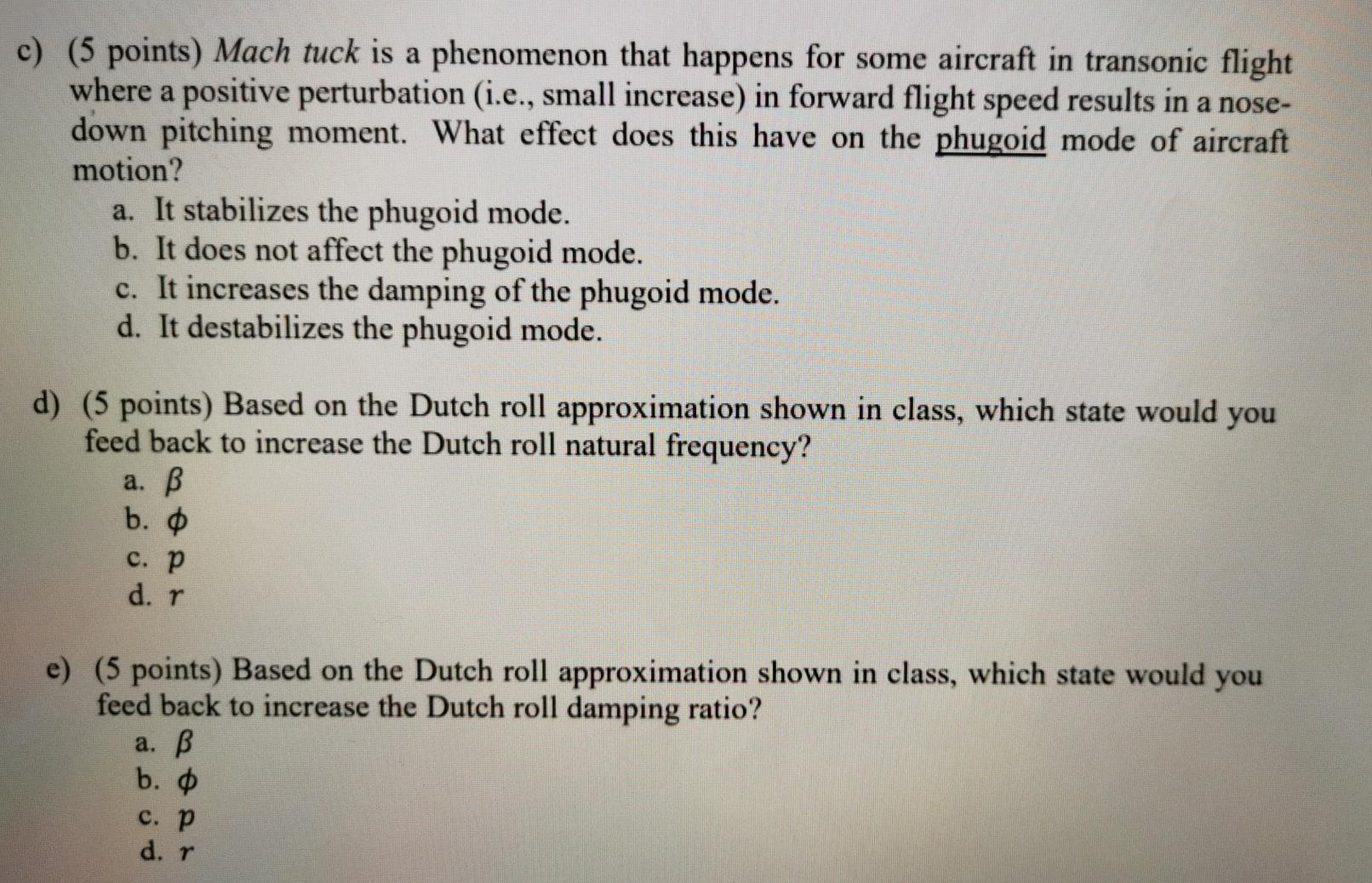 c) (5 points) Mach tuck is a phenomenon that happens | Chegg.com
