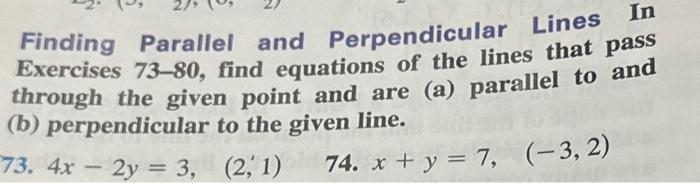 Solved Finding Parallel and Perpendicular Lines Exercises | Chegg.com