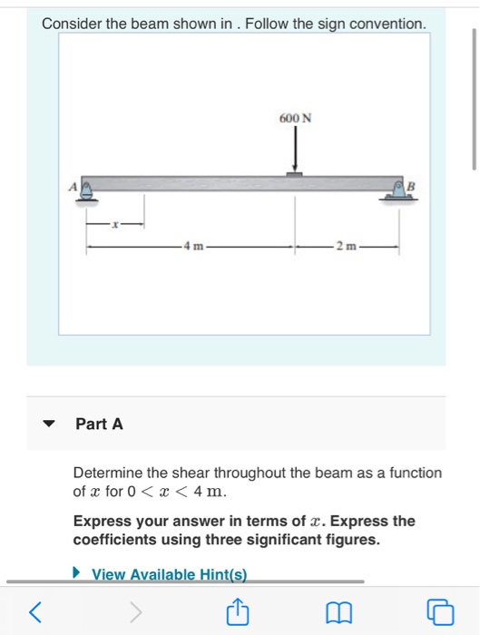 Solved Consider the beam shown in . Follow the sign | Chegg.com