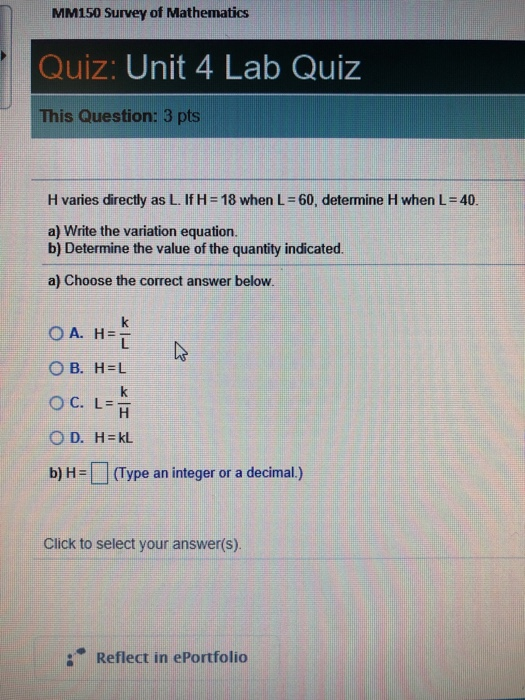 Solved MM150 Survey of Mathematics Quiz: Unit 4 Lab Quiz | Chegg.com