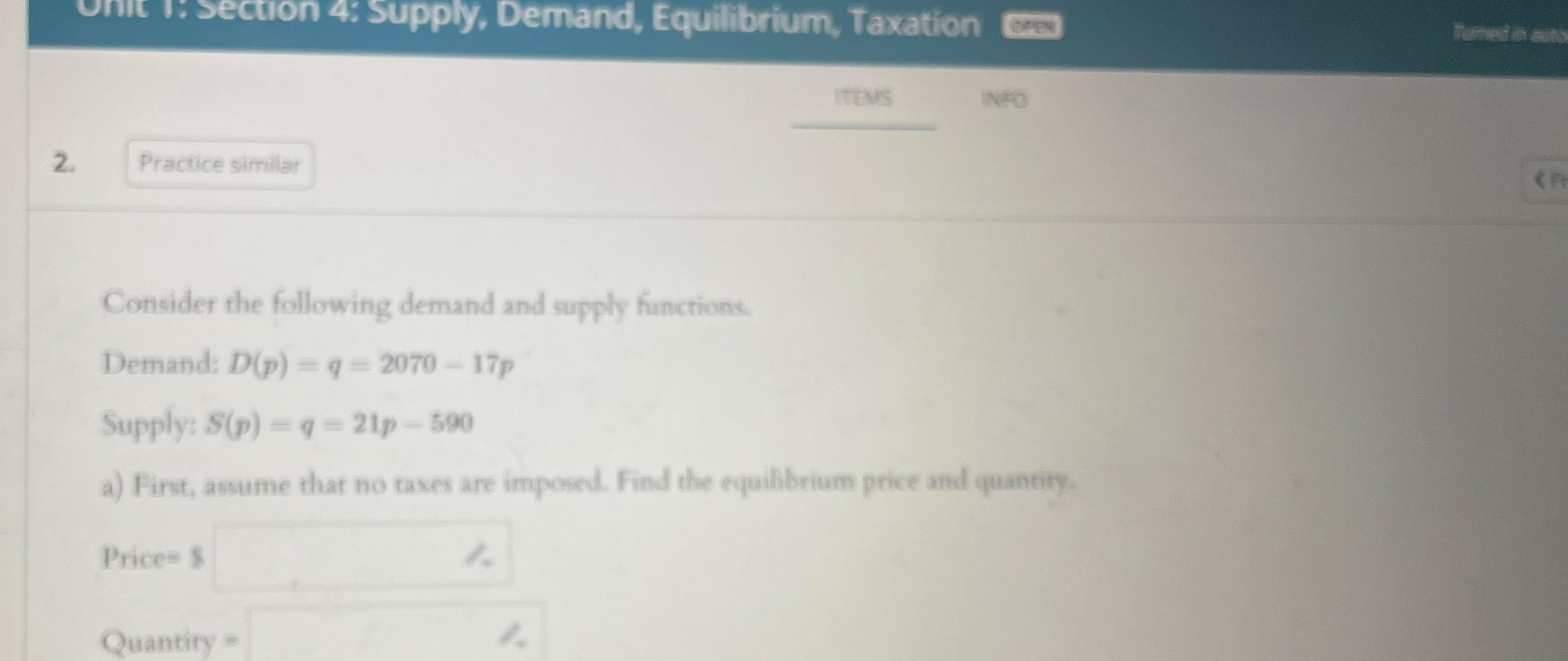 Solved Consider the following demand and supply | Chegg.com