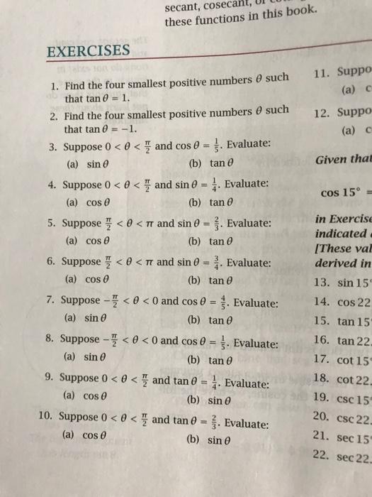 Solved secant, cosecant these functions in this book. | Chegg.com