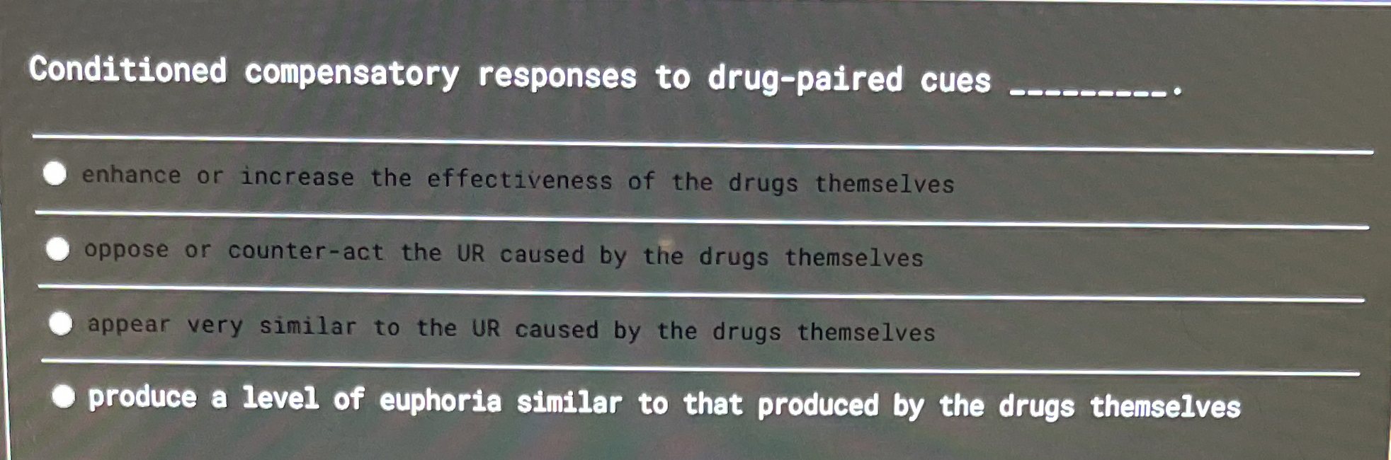 Solved Conditioned compensatory responses to drug-paired | Chegg.com