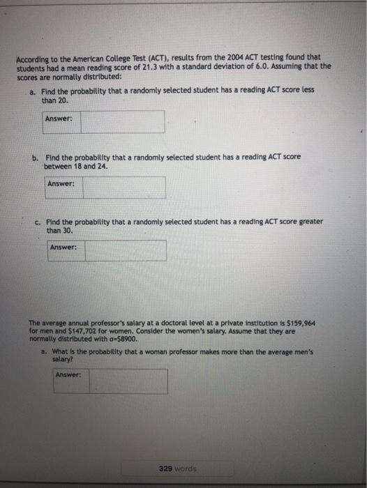 Solved According to the American College Test (ACT), results | Chegg.com