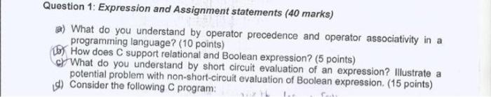 Solved Question 1: Expression and Assignment statements (40 | Chegg.com