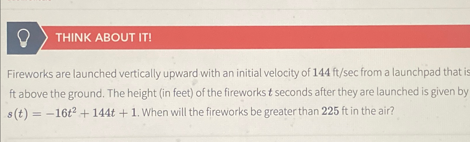 Solved THINK ABOUT IT!Fireworks are launched vertically | Chegg.com
