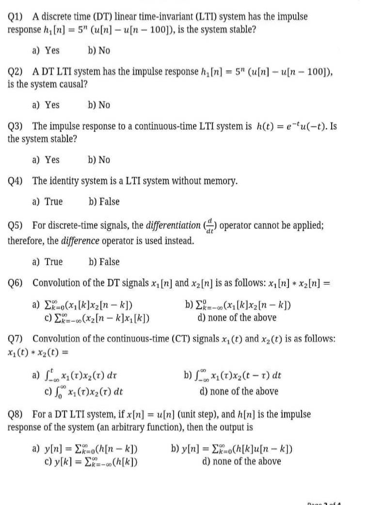 Solved Q1) A discrete time (DT) linear time-invariant (LTI) | Chegg.com