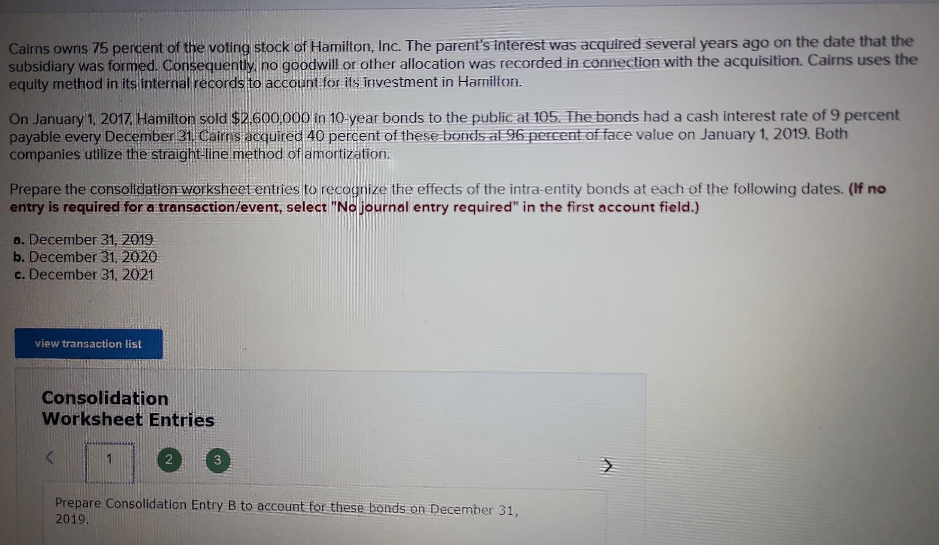Solved Cairns owns 75 percent of the voting stock of | Chegg.com