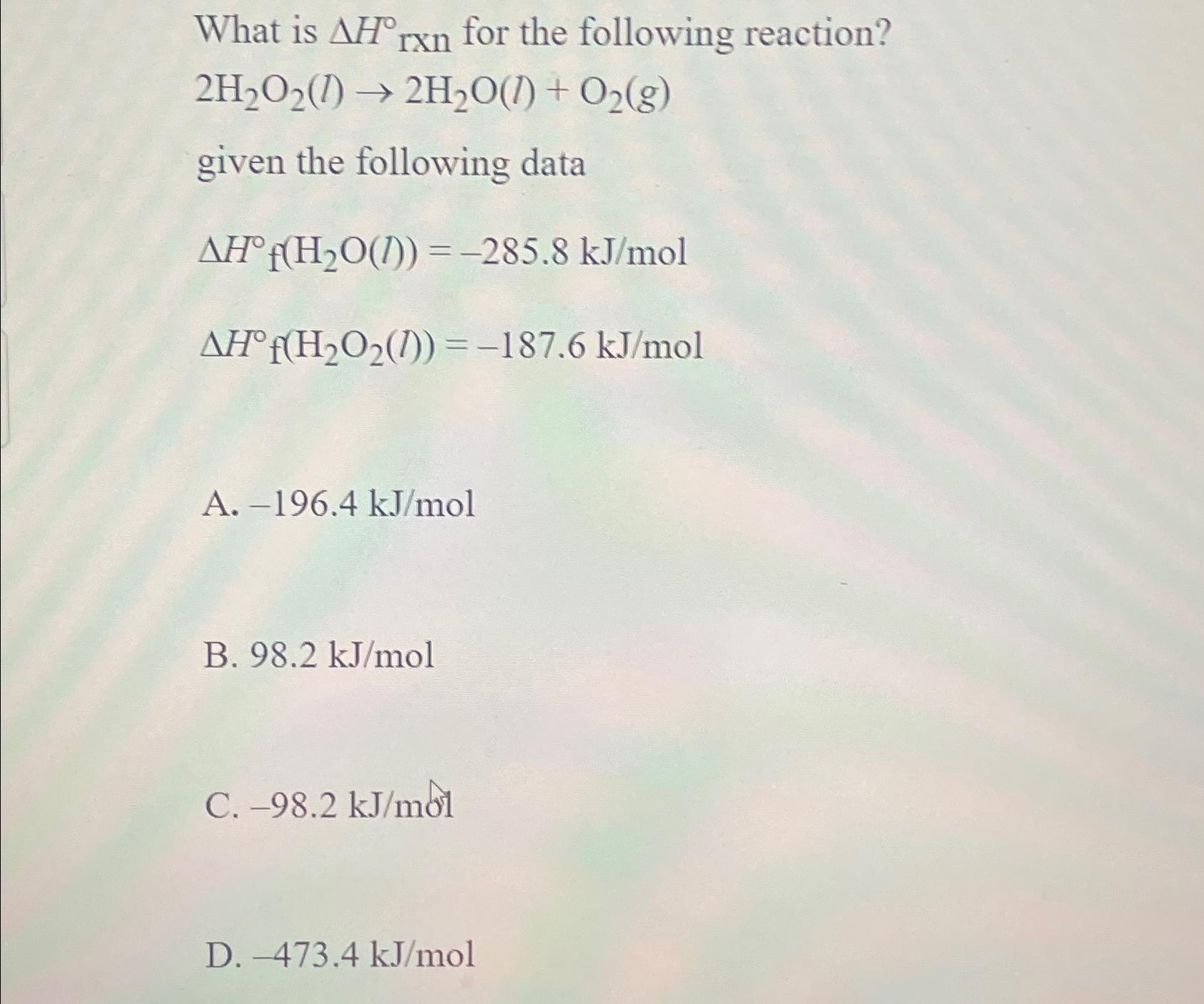 Solved What is ΔH°rxn ﻿for the following | Chegg.com
