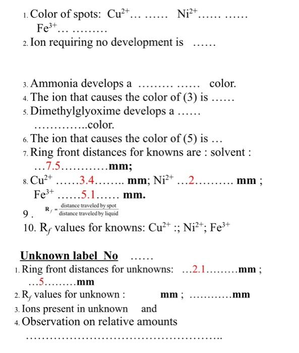 Solved ..... 1. Color of spots: Cu2+... ... Ni2+ | Chegg.com