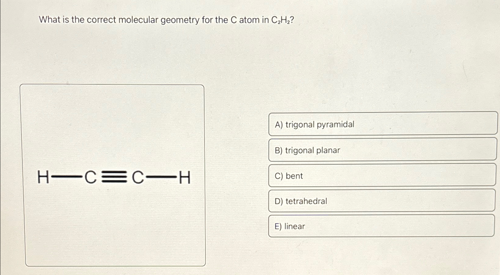 Solved What is the correct molecular geometry for the C | Chegg.com