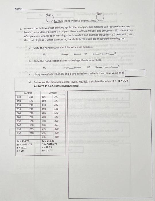 Hello, I need help with an independent samples t test | Chegg.com