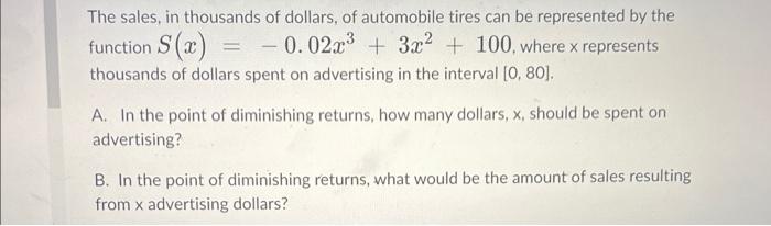 Solved The sales, in thousands of dollars, of automobile | Chegg.com