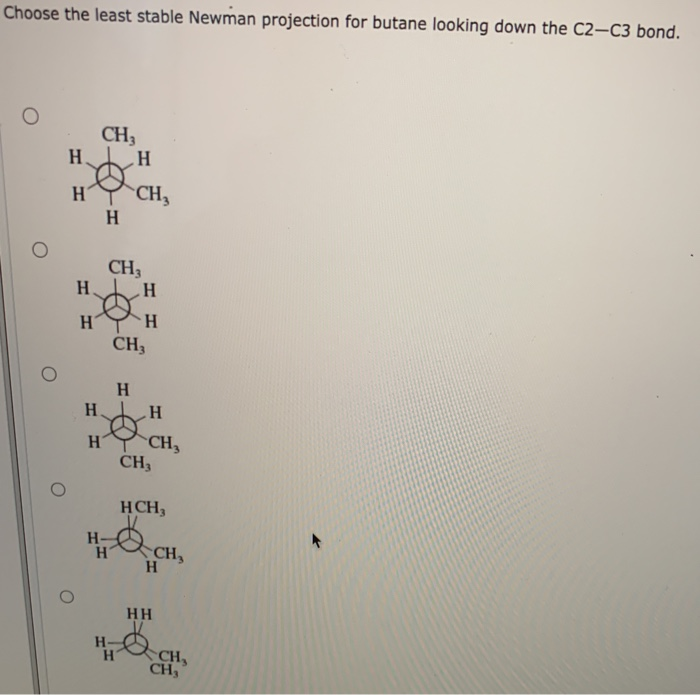 Solved Choose the least stable Newman projection for butane | Chegg.com