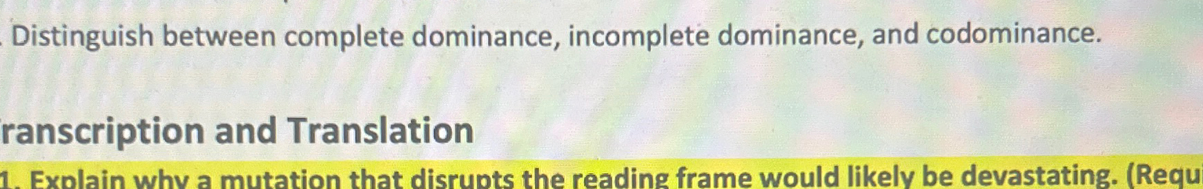 Solved Distinguish between complete dominance, incomplete | Chegg.com