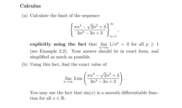 Solved (a) Calculate the limit of the sequence | Chegg.com