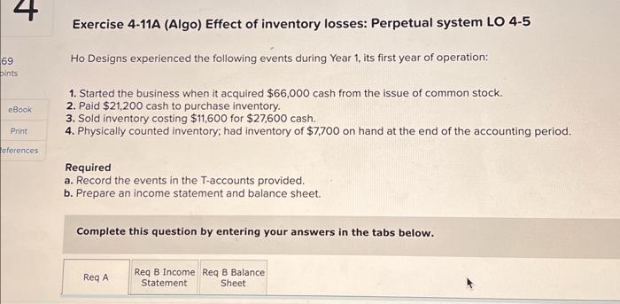 Solved Exercise 4-11A (Algo) Effect of inventory losses: | Chegg.com