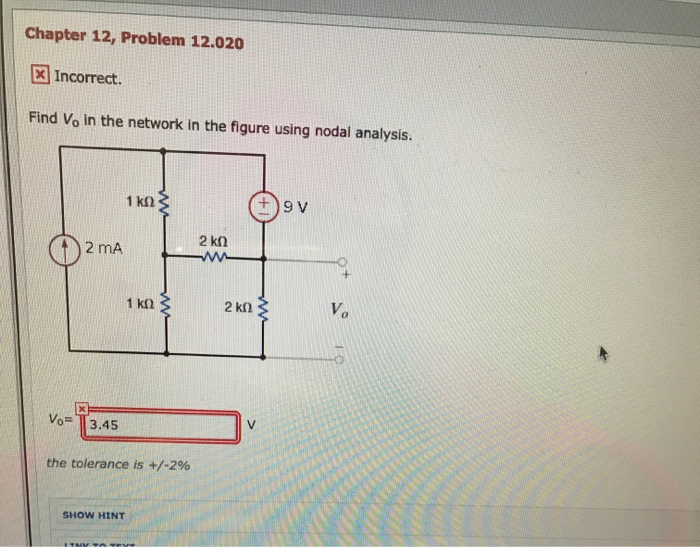 Solved Chapter 12, Problem 12.020 X Incorrect. Find V. in | Chegg.com